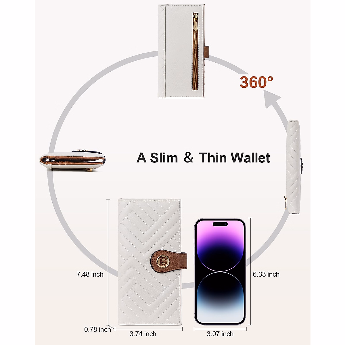BOSTANTEN Slim Wallet Women Leather RFID Blocking Credit Card Holder Bifold Thin Wallet with Zipper Pocket Beige＆Brown
