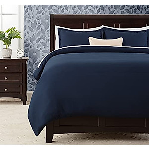 Chanasya Solid Duvet Cover Set - Duvet Cover (90” x 90”) & 2 Pillow Shams (20” x 26”) - 3-Piece Set - Midnight Blue, Queen Size
