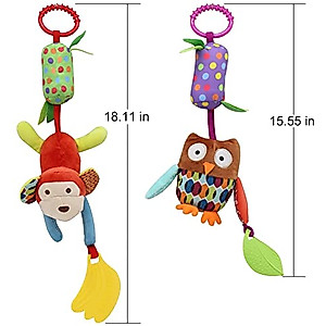 Bivan Baby Toy Soft Hanging Rattle Learning Toy with Teethers Plush Animal C-Clip Ring Infant Newborn Stroller Car Seat Crib Travel Activity Wind Chimes Hanging Toys for Boys Girls, 4 Pack