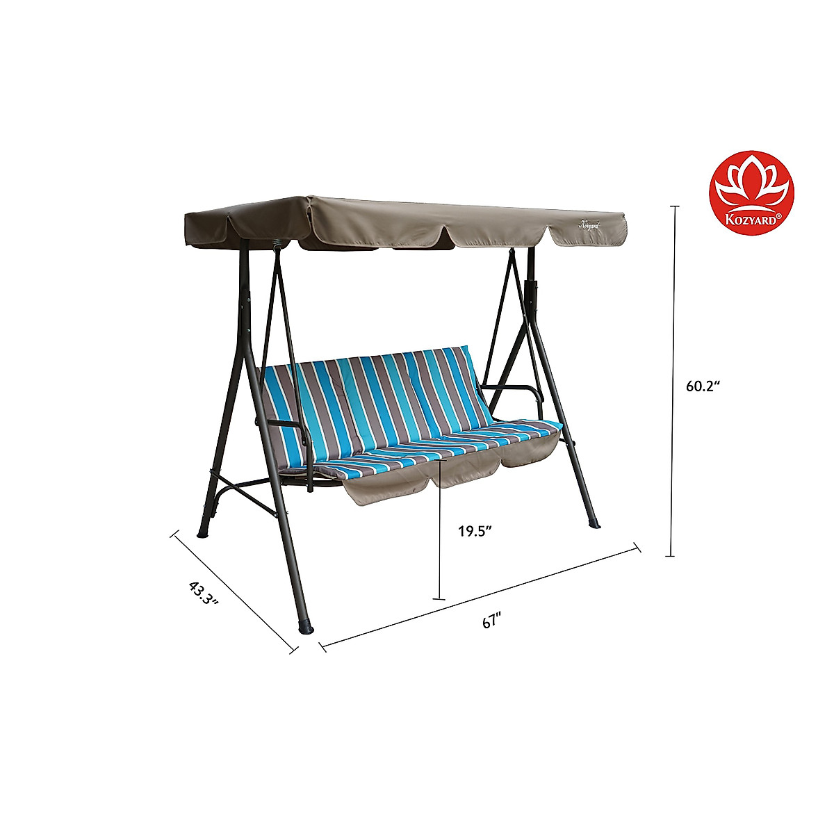 Kozyard Alicia Patio Swing Chair - Comfortable 3 Cushion Seats with Strong Steel Frame, Adjustable Canopy and Removable Cushion Ideal Glider Swing for Outdoors, Garden, Poolside, Balcony (Lime Stripe)