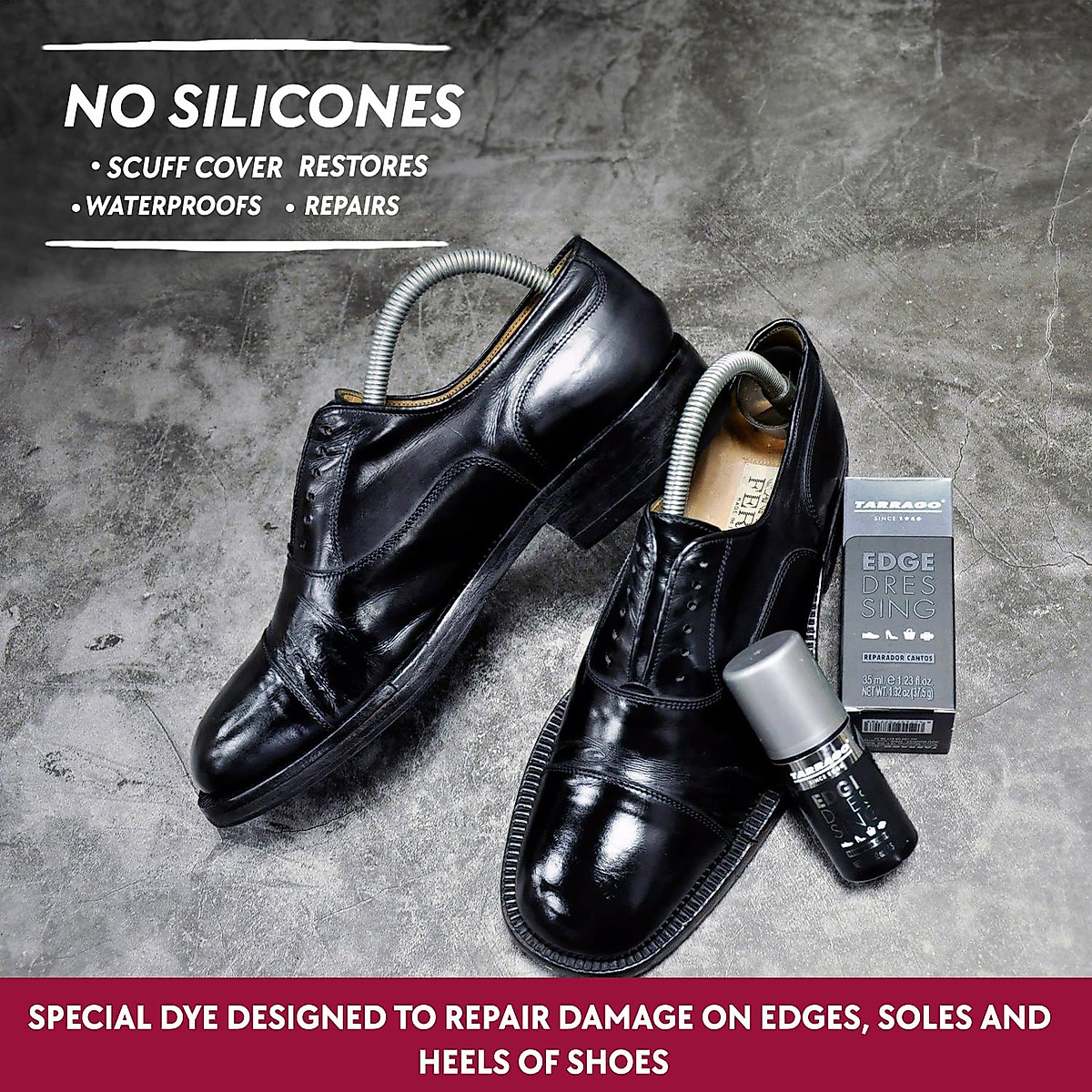 Tarrago Edge Dressing Shoe Dye - 35 ml Sole & Heel Edge Dressing, Repairs & Color Coat Leather Shoes Edges - Rubber & Leather Shoe Sole Edge & Heel Polish for Boots & Footwear - Black #18