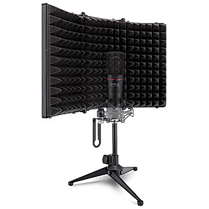 Pyle Sound Isolation Recording Booth Shield - 2" Thick Foldable Studio Microphone Dampening Filter Foam Cube, Audio Acoustic Noise Isolator Platform Pads w/ Wedgie Padding, Tripod Base Stand