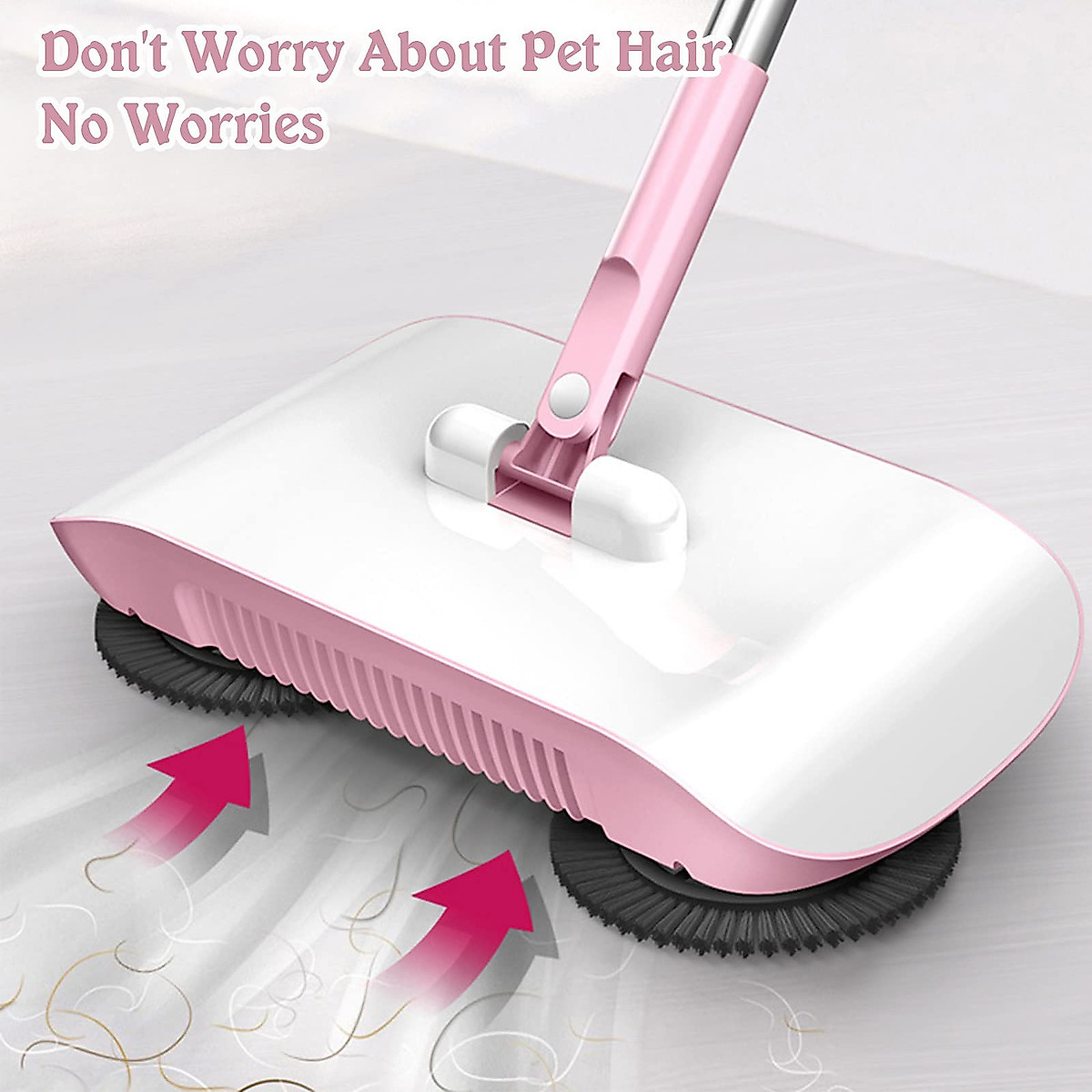 Sweeper 3-in-1 Mops for Floor Cleaning, Hand Push Sweeper Household Lazy Sweeper, Dry and Wet Multi Surface Floor Cleaner Lightweight - Ideal for Pet Hair&Crumby Messes (Pink)
