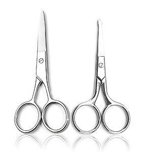 TooCoo Stainless Steel Dog Grooming Scissors Eyebrow Grooming Scissors Mustache Scissors Manual Nose Hair Scissors, Rounded Eyebrows Facial Hair Scissors (Scissors[2 Pack])