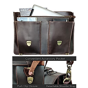 RUSTIC TOWN Handmade 16 inch Brown Leather Shoulder Briefcase Messenger Bag Men's 15.6-inch Laptop Satchel