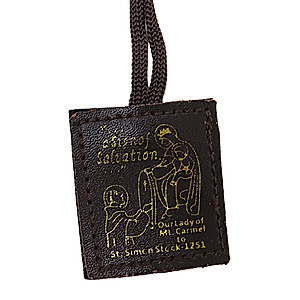Brown Stamped Leather Scapulars Catholic Necklace for Men and Women, Scapular with Our Lady of Mt Carmel on the Front and Her Promise of Salvation, 21 Inches