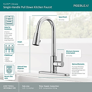 Peerless P7912LF-1.0 Flute Kitchen Faucet, 1.0 GPM Flow Rate, Chrome