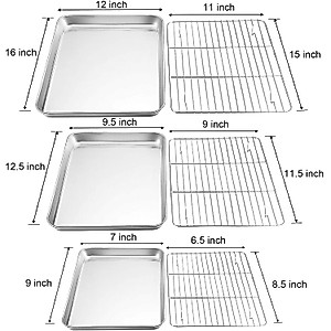TeamFar Baking Sheet with Rack Set, Stainless Steel Cookie Sheet Baking Pans with Cooling Rack, Non Toxic & Healthy, Rust Free & Heavy Duty, Mirror Finish & Easy Clean, Dishwasher Safe - 6 Pieces