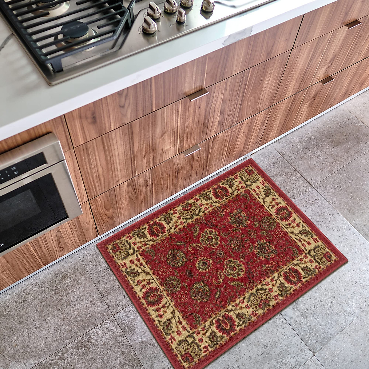Machine Washable Ottohome Collection Non-Slip Rubberback Oriental Design 2x3 Pack of 2 Indoor Area Rug for Entryway, Bedroom, Kitchen, Bathroom, 2'3" x 3' - Pack of 2, Red