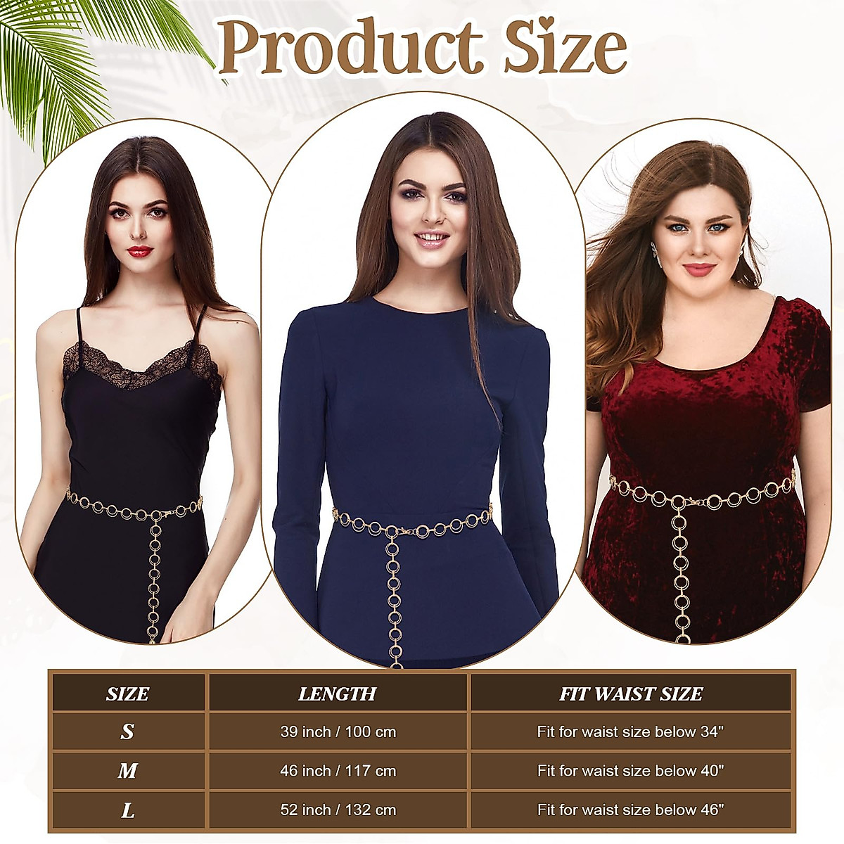 Jeyiour 2 PCS Chain Belt Waist Chain Belt for Women Girl Cute Body Belly Link Belt Chain Tight Jeans Dress Boho Waist Chain(39 Inch, Cute)