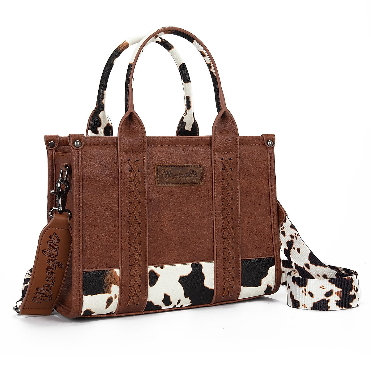 Montana West × Wrangler Tote Bag for Women Small Crossbody Bags Cow Print Satchel Top Handle Purse with Strap WG102-8120SBR