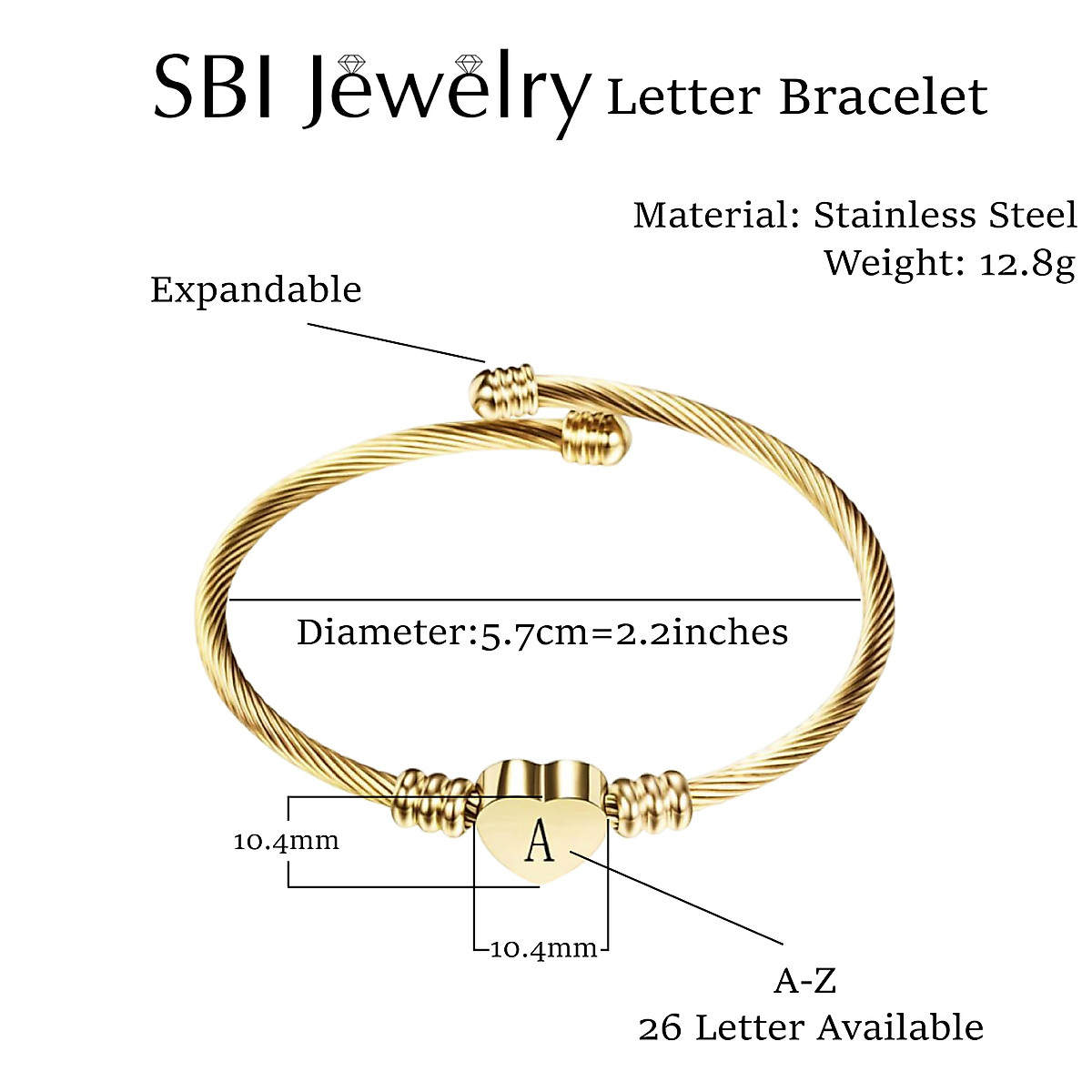 SBI Jewelry Women Gold Initial J Letter Cuff Bracelets Name Alphabet Heart Love Stainless Steel Friendship Daughter Mom Sister Christmas Birthday Anniversary