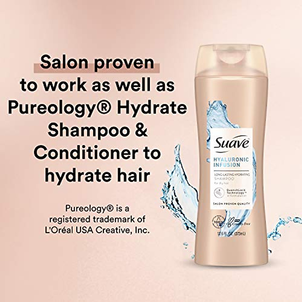 Suave Professionals Moisturizing Shampoo for Dry Hair Hyaluronic Acid Long Lasting Hydration 12.6 oz