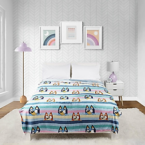 Bluey and Bingo Plush Throw Blanket - Measures 46 x 60 Inches - Kids Super Soft Striped Fleece Bedding