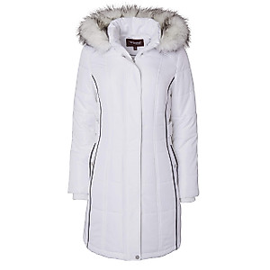 Women's Long Down Alternative Puffer Coat Detachable Plush Lined Fur Trim Hood - White (2X)