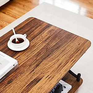 VECELO Coffee Table with Storage and Open Shelves for Living Dining Room 39-Inch, Modern Rectangle & Industrial Design, X-Shape Frame, Brown