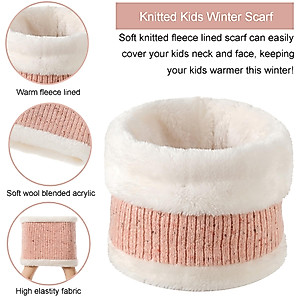 Jastore 3 Pcs Toddler Kids Winter Knitted Beanie Hat Scarf Gloves Set Warm Soft Thick Fleece Lining for Girls(Pink)