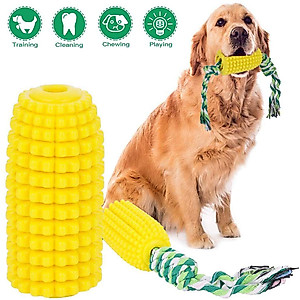 Xemz Dog Toy Corn Molar Stick with Rope, Dog Toothbrush Chew Toys, Pet Teething Cleaning Stick Bite-Resistant Toothbrush Dog Chewing Stick Toy, for Medium Large Dog Cleaning Teeth Dental Care