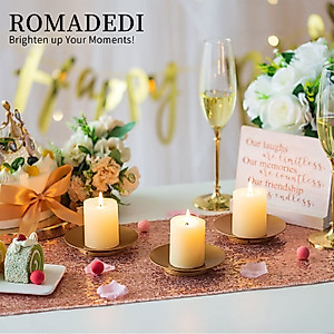 Romadedi Iron Plate Candle Holder, Gold Candle Holders for Pillar Candles, Set of 4 Small Candle Tray, Pillar Candle Holder Plate Metal Candle Stand for Coffee Table Decor, Wedding, Party, Home Decor