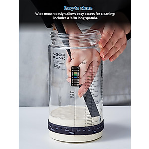 Vegapunk 58oz Sourdough Starter Jar Glass Kit - Wide Mouth Container/Crock with Lid for Bread Starter - Large Mason Jar with Date marked Feeding Band for Sourdough Starter