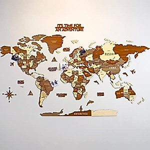 Multilayered 3D Wooden World Map, Travel Map with States and Capitals, Wall Decor For The New House, Gift For Travelers, Office Decor, Birthday Present, Living Room Decoration, Gift for Boys, Educational Activity for Children (M, Mixed)