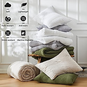 Seersucker Olive Green Twin size Comforter Set, 2 Pieces- Soft Washed Microfiber Sage Comforter with 1 Pillowcase sham, Fluffy Down Alternative Bedding Comforter Sets for All Season (68x90 inches)