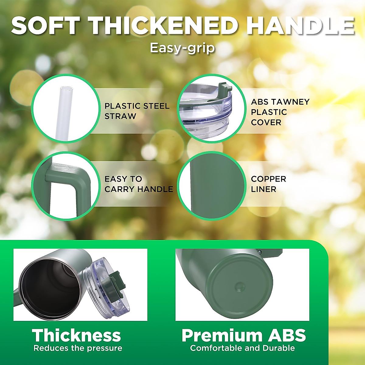 LITHOS Store Premium 40 Oz Stainless Steel Tumbler - Handle & Straw, Insulated Travel Mugs- Hot and Cold Beverages - Includes Bonus Cleaning Brush & Silicone Straw Cover Cap Sky Blue - Ideal Gift