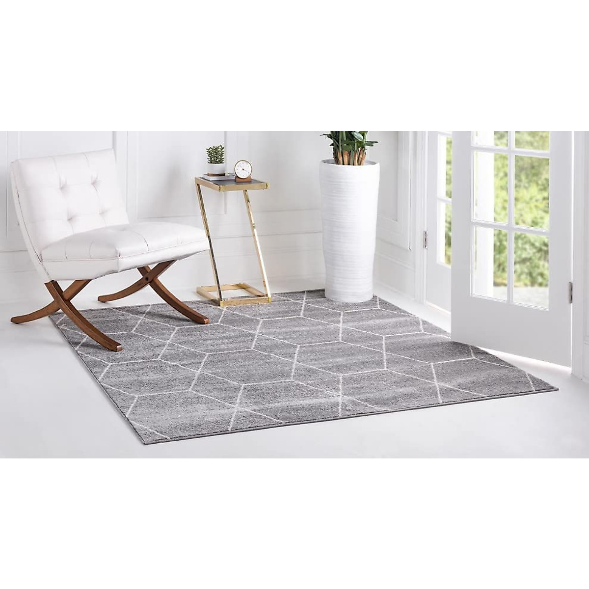 Unique Loom Trellis Frieze Collection Area Rug - Geometric (4' Square, Light Gray/ Ivory)
