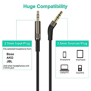 Mr Rex 6.5 Feet 3.5mm to 2.5mm Male Headphone Replacement Cable, Upgrade Audio Aux Cord Wire Compatible for Bose 700 QC45 QC35II QC35 QC25 Headsets/JBL and iPhone Galaxy Xiaomi Redmi Smartphones