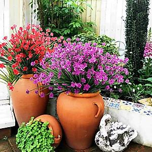 URSTOUD 6PCS Artificial Flowers,Fake Greenery Faux Plastic Bushes Fake Shrubs UV Resistant No Fade Faux Plastic Plants for Wedding Hanging Bouquet Indoor Outdoor Home Garden Office Table Vase(Fuchsia)