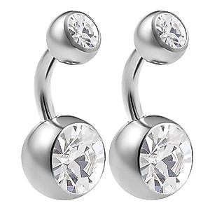 bodyjewellery 2pcs 14g Implant Grade Surgical Steel Double Crystal Short Navel Belly Button Ring 6mm1/4 14 gauge pick color(s)