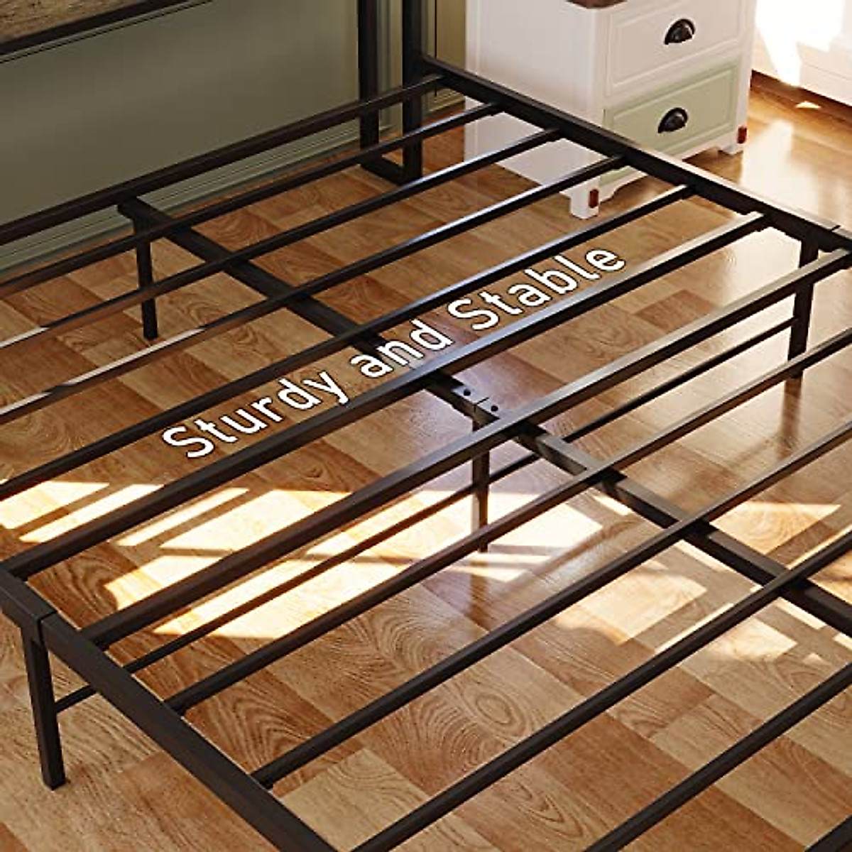 LIKIMIO Full Bed Frame, Platform Bed Frame Full with 2-Tier Storage Headboard and Strong Support Legs, More Sturdy, Noise-Free, No Box Spring Needed, Rustic Maple