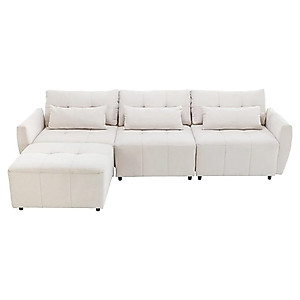 FANCUF 113.3" Sectional Sofa,Comfort Convertible Couch 3-Seat L-Shaped Sofa with Movable Ottoman and