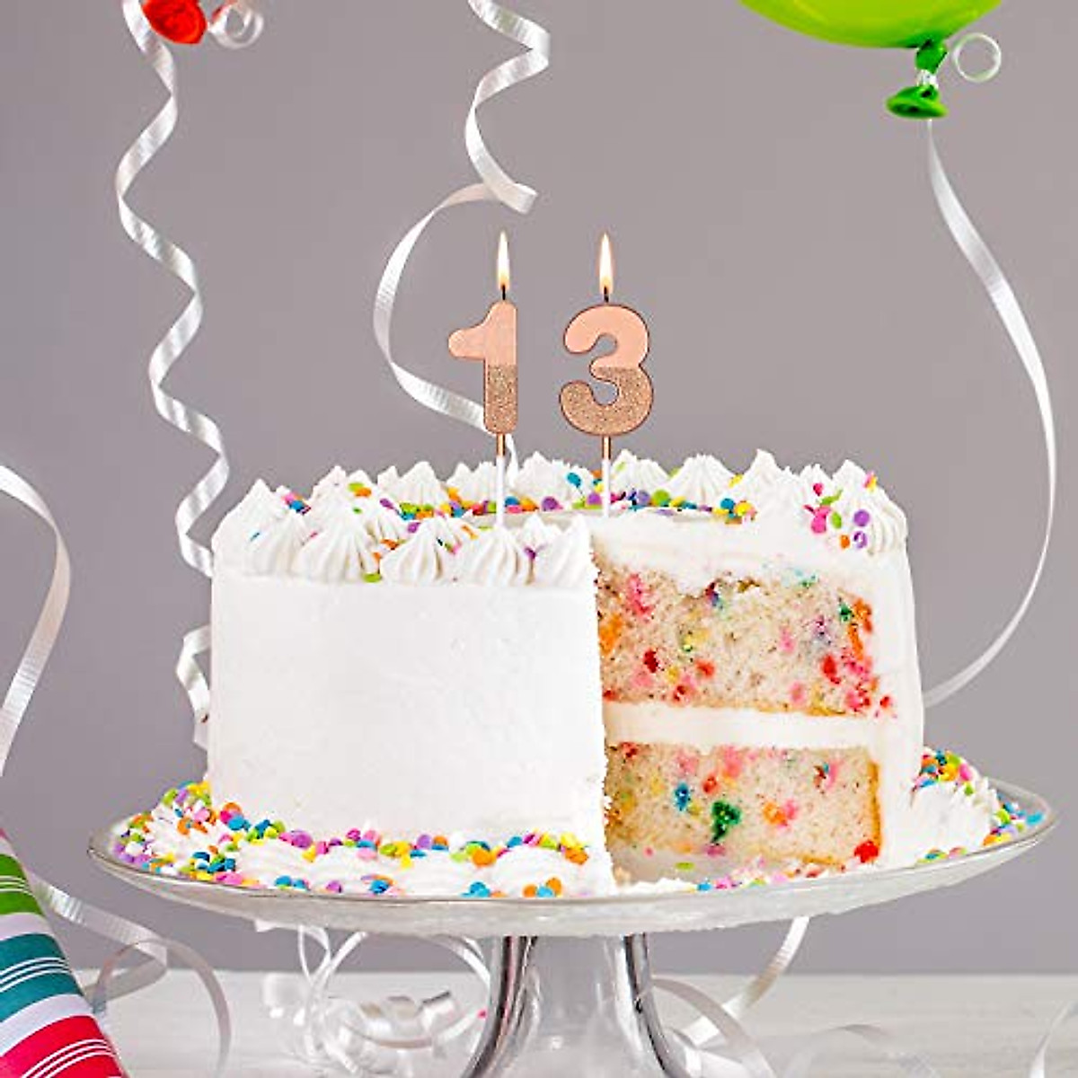 BBTO 13th Birthday Candles Glitter Cake Numeral Candles 13th Birthday Cake Topper Decoration for Birthday Wedding Anniversary Celebration Favor, Rose Gold