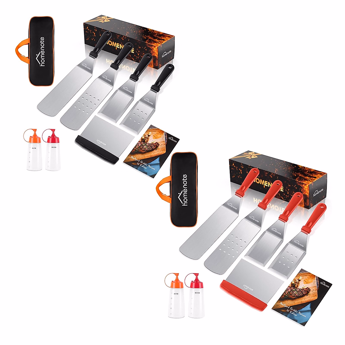 homenote Griddle Accessories Kit (Black+Red), Exclusive Griddle Tools Spatulas Set for Blackstone - 8 Pcs Commercial Grade Flat Top Grill Accessories - Great for Outdoor BBQ, Teppanyaki and Camping