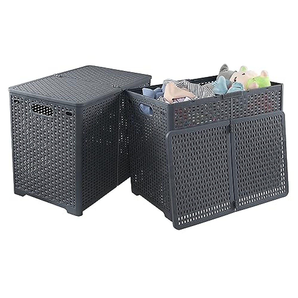 Doryh 82 L Plastic Collapsible Laundry Basket, 2 Packs, Folding Laundry Hamper with Lid