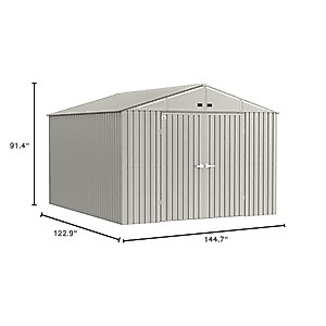 Arrow Shed Elite 10' x 12' Outdoor Lockable Gable Roof Steel Storage Shed Building, Cool Grey