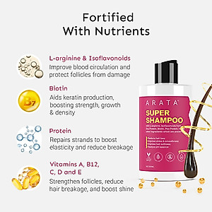 Arata Regenerating 5-in-1 Super Shampoo | Ayurvedic Onion Oil, Bhringraj, Apple Cider Vinegar, Argan Oil | Reduces Hair Fall & Thinning With Aging | For Women & Men - 10 Fl Oz