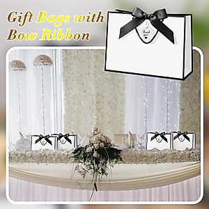 Locmeo 20 Sets Large Bow Ribbon Thank You Gift Bags Bulk with Handles 11 x 4 x 8 Inch Paper Gift Wrap Bags for Christmas Wedding Baby Shower Birthday Anniversary Holiday Party (Black and White)