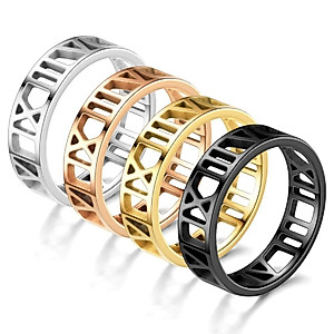 4pcs Hollow Out Roman Numeral Rings Set Stainless Steel Gold Plated Delicate Elegant Unisex Band Rings-7