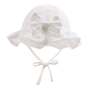 Bow Baby Girls Summer Hat Flower Toddler Girls Sun Hat Cotton Breathable Infant Hat (White Flower, XS)