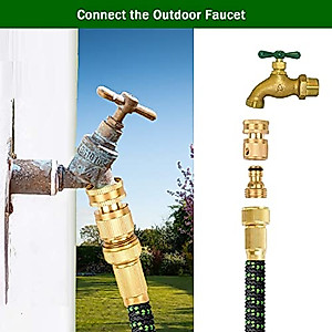 Hopcorner 6 Sets Garden Hose Quick Connector, Solid Brass 3/4 Inch GHT Thread Fitting No-Leak, Water Hose Female and Male Easy Connect