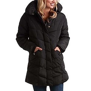 Steve Madden Women's Plus-Size Chevron Puffer Jacket, Black, 3X