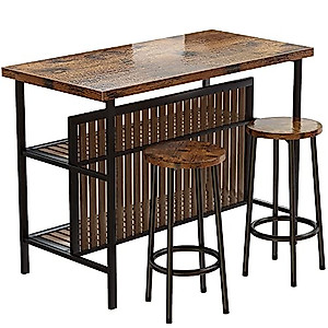 Recaceik 3 Piece Pub Table Set, Rectangular Bar Table with 2 Bar Stools, Faux Marble Dining Room Table Set of 2, Modern Counter Height Table with Storage, Kitchen Island with Seating