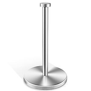 VEHHE Paper Towel Holder Countertop, Standing Paper Towel Roll Holder for Kitchen Bathroom, with Weighted Base Suction Cups for One-Handed Operation (Silver)