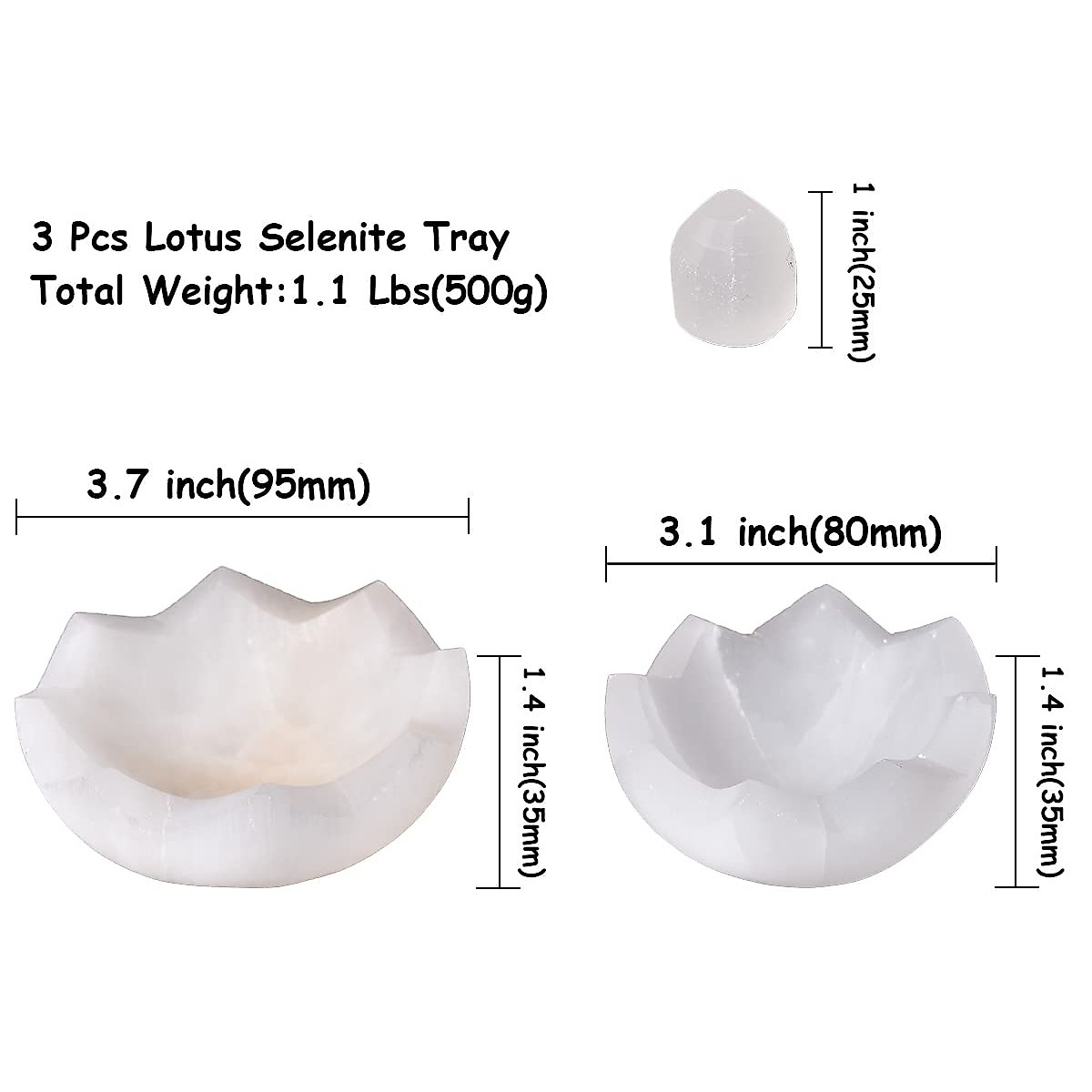 JIC Gem Morocco 1.1 Lbs Natural Lotus Shaped Selenite Charging Tray Set for Quartz Crystals,Selenite Charging Plate Station,Charging Selenite Bowl for Stones
