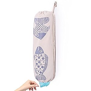 TOGETRUE Plastic Bag Holder, Natural Cotton Grocery Shopping Bag Holder, Cute Fish Pantry Decor (Sky Blue)