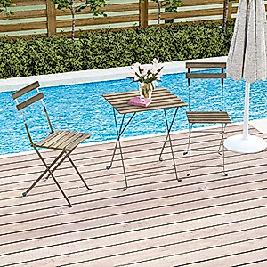 HOMPUS 3-Piece Patio Bistro Set Folding Table and Chairs, Wooden Weather Resistant Outdoor Furniture Sets, Metal Frame Patio Balcony Furniture Set, Acacia for Front Porch, Garden, Pool, Deck, Backyard