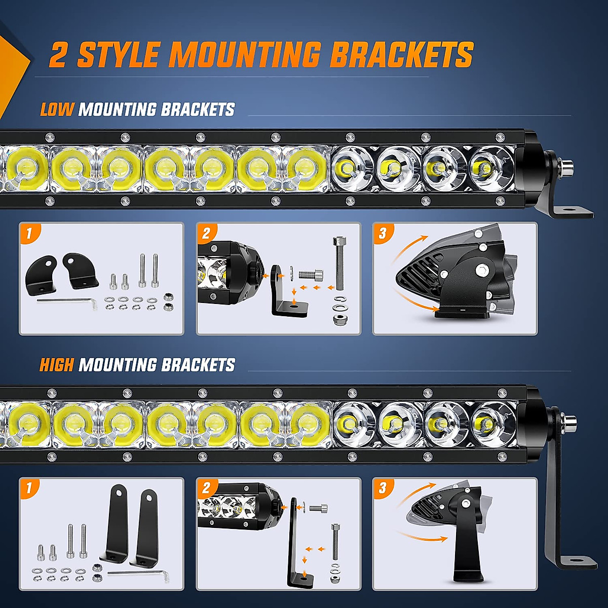 Nilight - 40004C-A LED Light Bar 21inch 100W Spot & Flood Combo Single Row 9000LM Off Road 3D LED Fog & Driving Light Roof Bumper Light Bars for Jeep Ford Trucks Boat , 2 Years Warranty