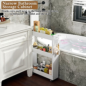 OKZEST Rolling Slim Storage Cart, 3-Tier Narrow Utility Kitchen Cart on Wheels, Metal Narrow Storage Cabinet Organizer Cart for Small Spaces in Laundry Room, Kitchen, Bathroom - 5-Inch Width